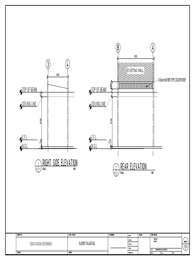 Right Side Elevation Rear Elevation: Top of Beam Ceiling Line Top of ...
