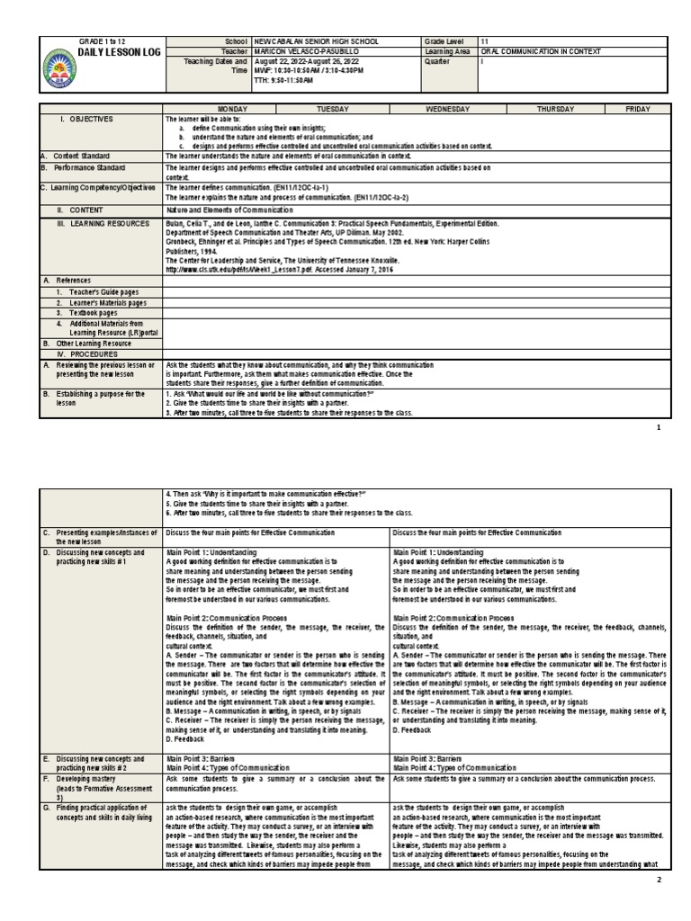 w1 DLL Oral-Comm | PDF | Communication | Teaching Method