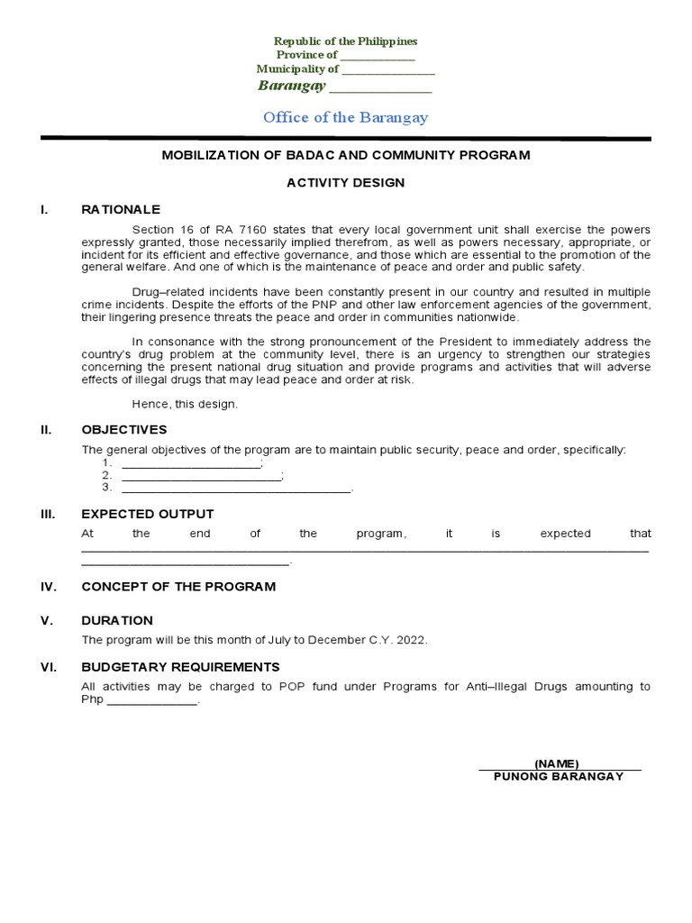 Activity Design | PDF | Public Law | Law Enforcement