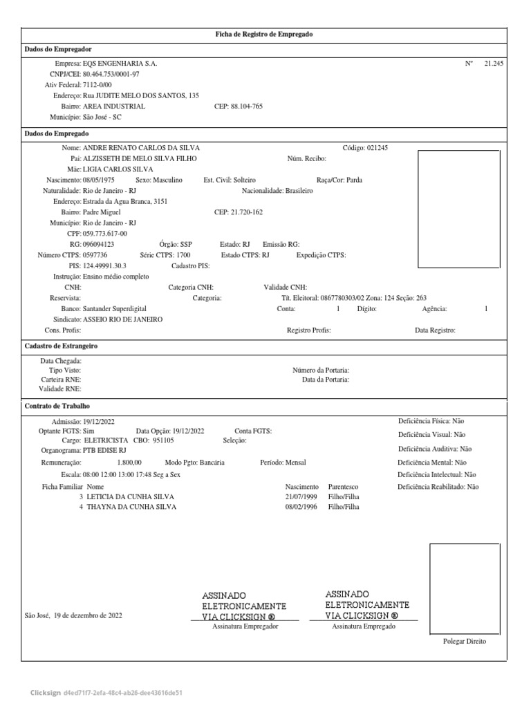 Ficha - Andre Renato Carlos Da Silva - Clicksign | PDF | Carteira de ... Ficha - Andre Renato Carlos Da Silva - Clicksign | PDF | Carteira de ...