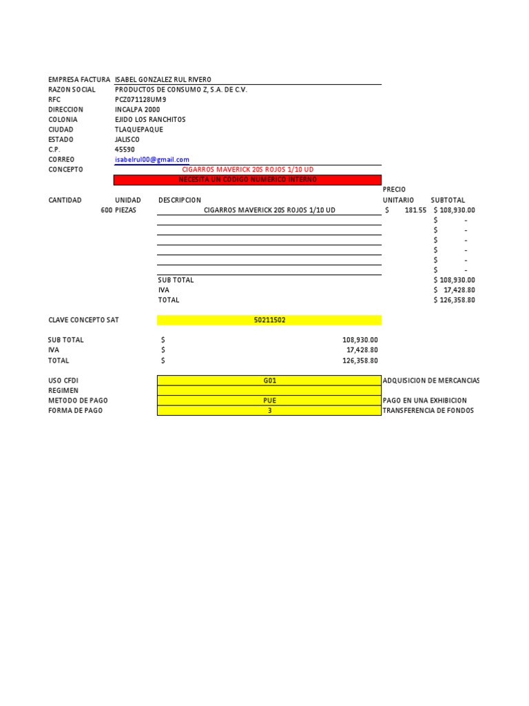 Solicitud Factura Maverick PCZ Octubre 2022 | PDF