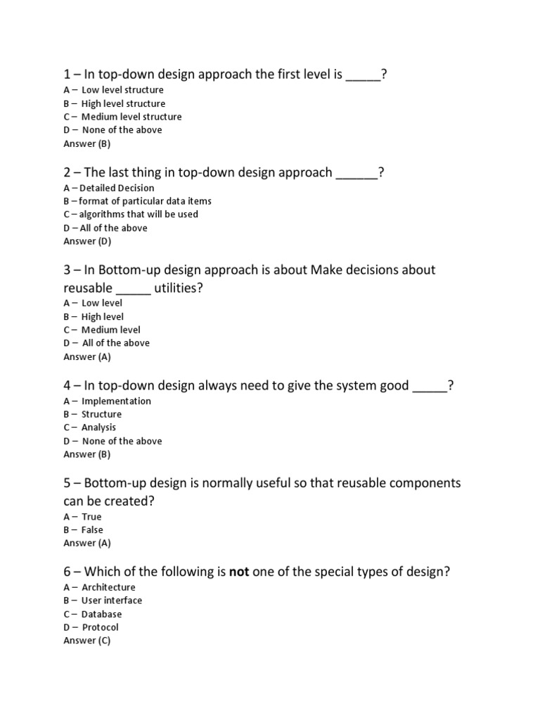 Design Approaches (Part1) MCQ | PDF | Top Down And Bottom Up Design ...