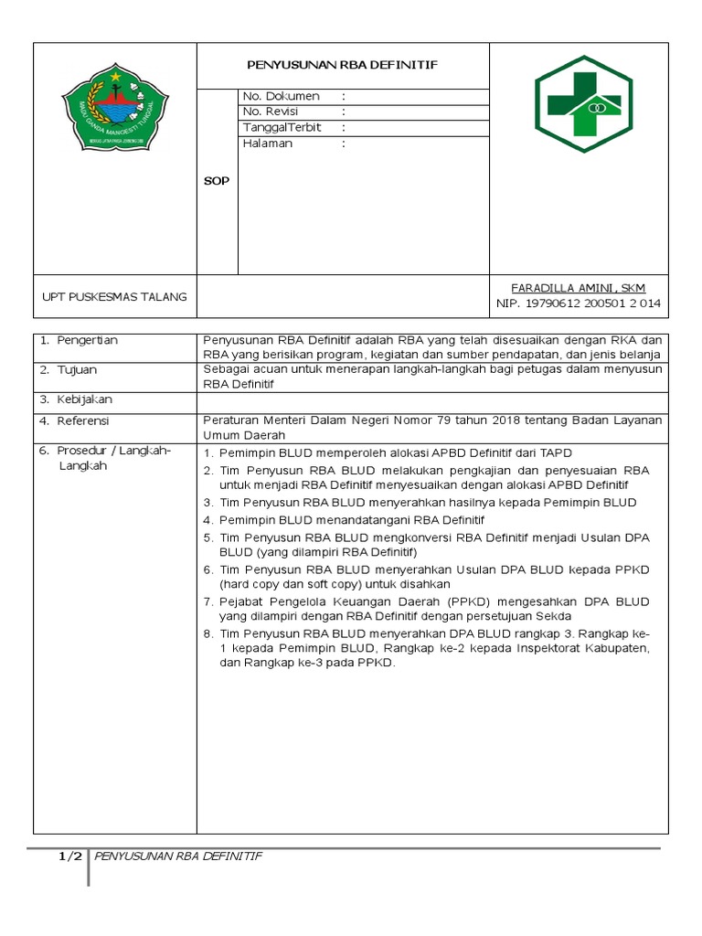 Penyusunan RBA Definitif Puskesmas | PDF