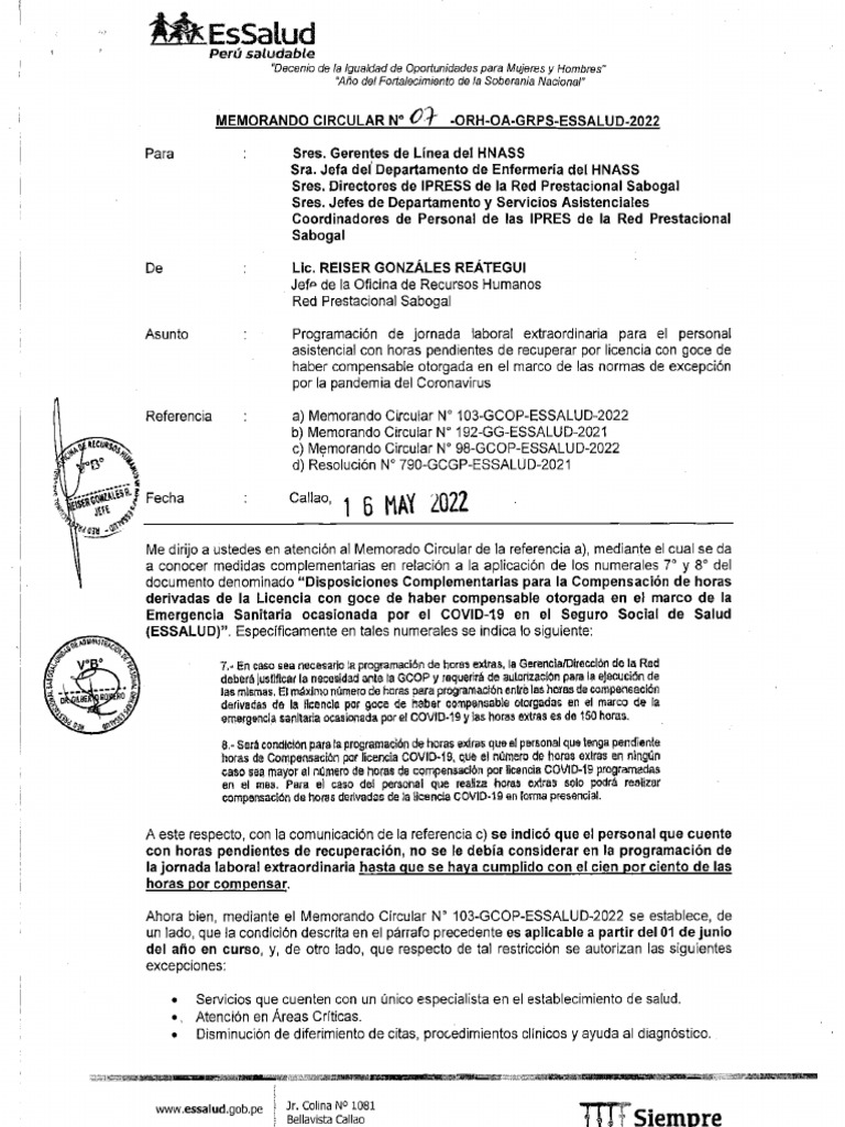Memo Circular #103-Gcop-Essalud-2022 | PDF