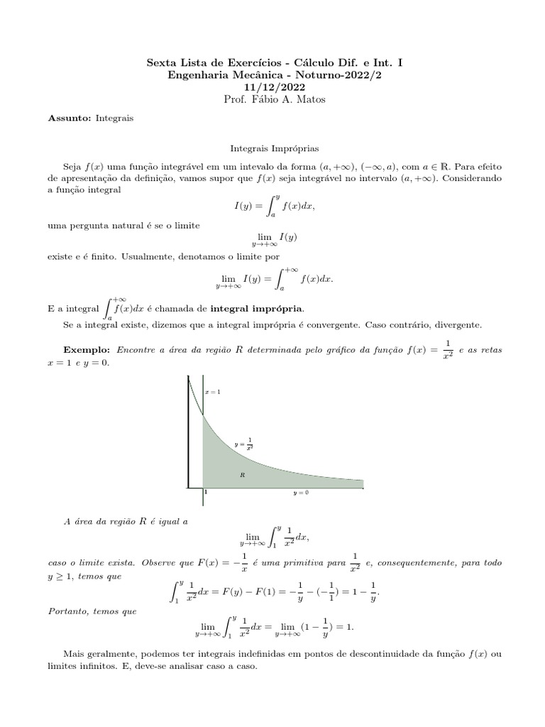 Lista 6 - Integral - 2 | PDF | Integrante | Limite (Matemática)