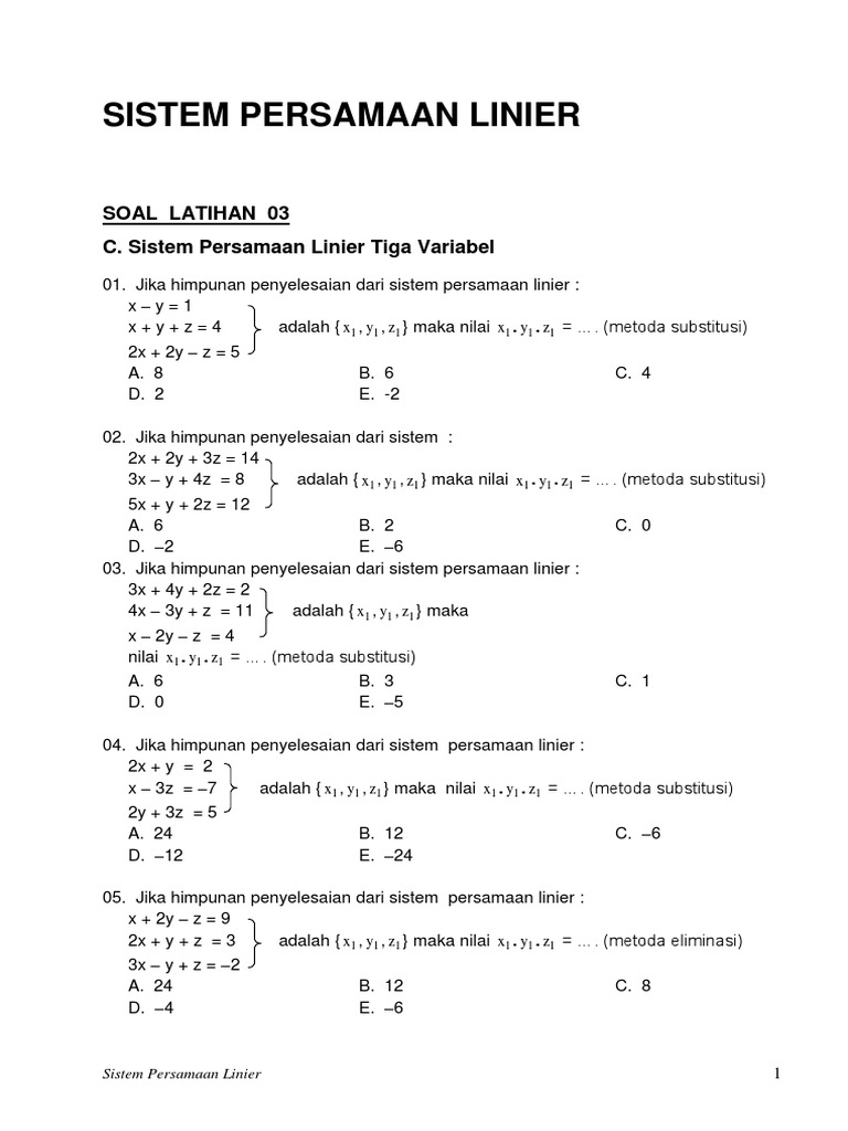 06-Latihan 05-Sistem Persamaan Linier Dengan Tiga Variabel (WWW ...