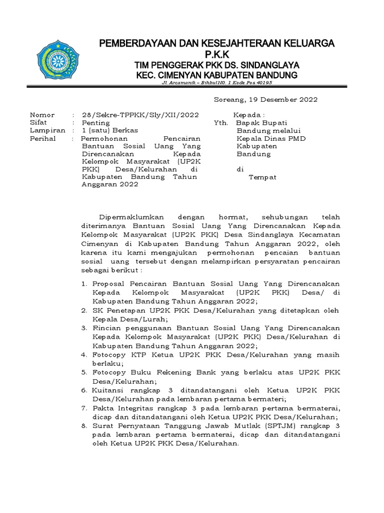 Proposal Bantuan Up2k | PDF