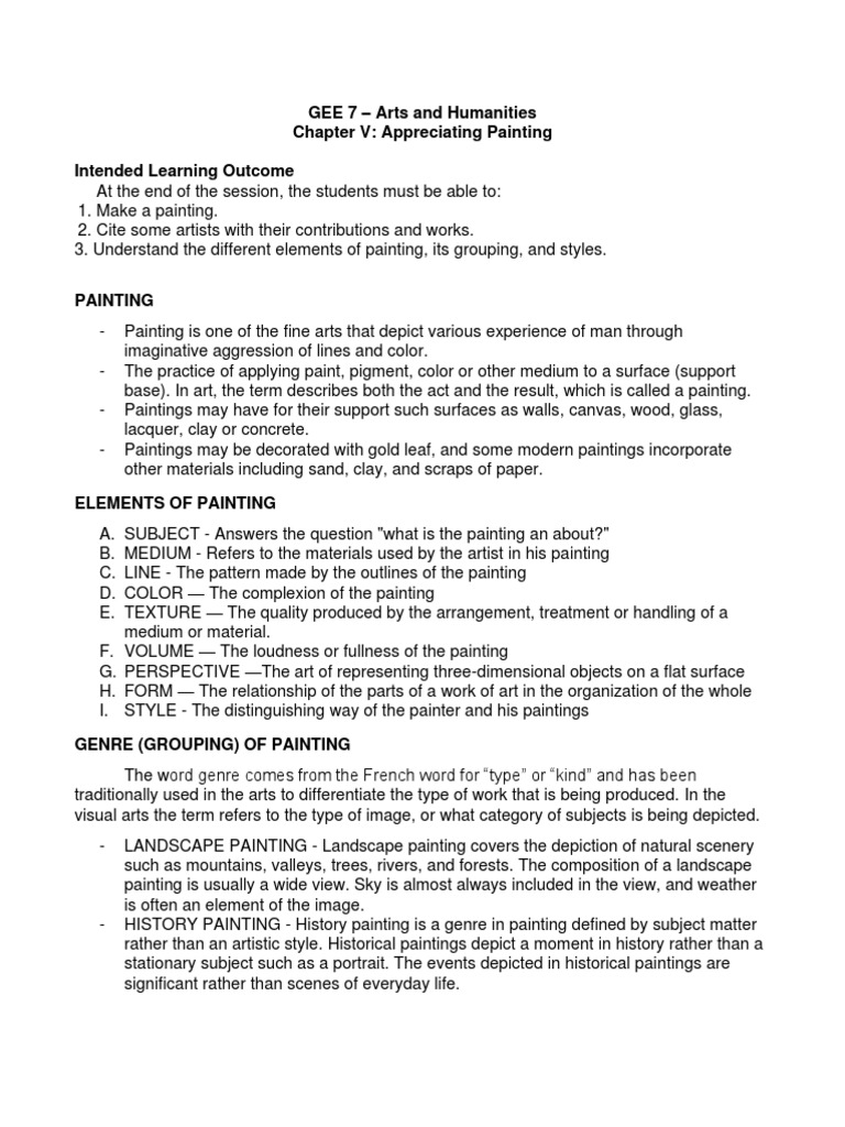 GEE 7 - Chapter 5 - Appreciating Painting | PDF | Paintings | Portrait