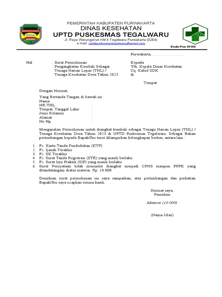 Contoh Surat Permohonan Dan Pernyataan | PDF