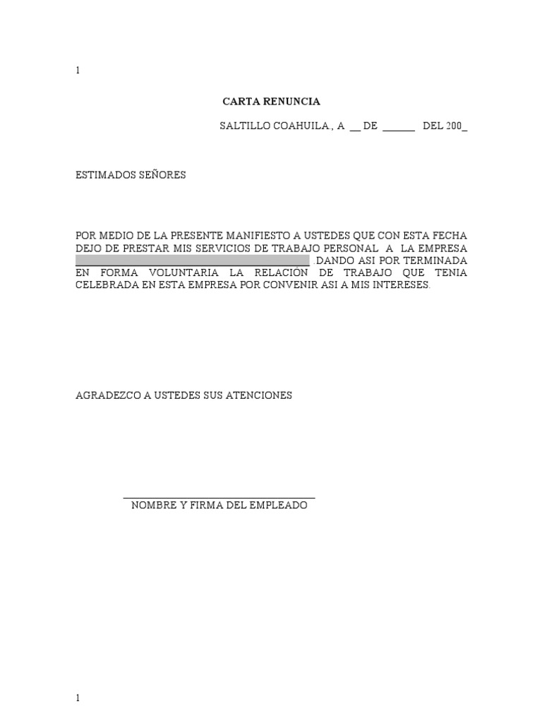 Formato Finiquito Carta Renuncia y Comunicado | PDF