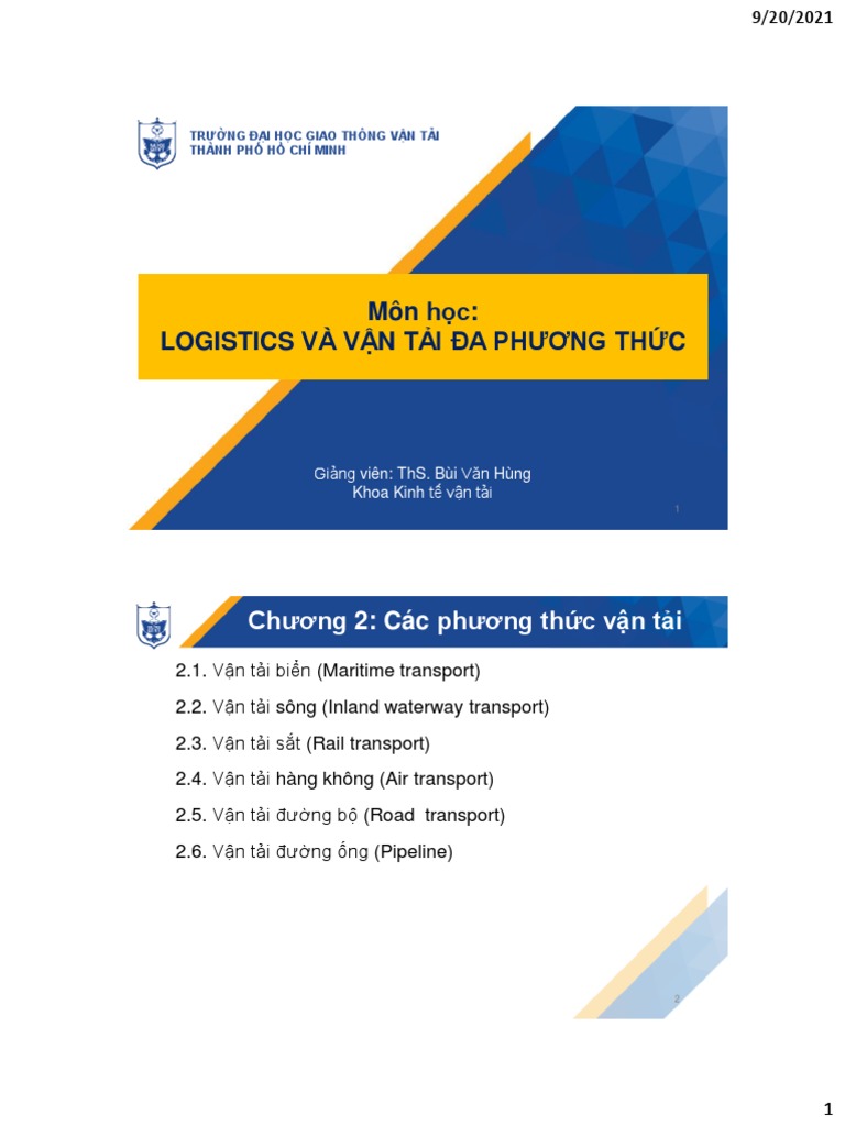 Chapter 2 - Cac Phuong Thuc Van Tai-Student-2021 | PDF