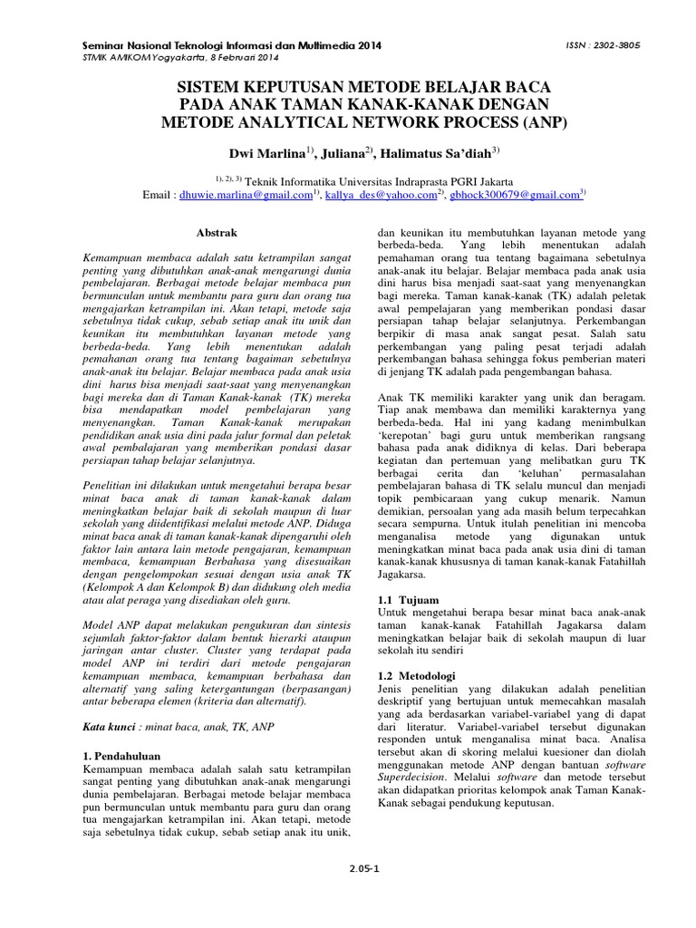 Sistem Keputusan Metode Belajar Baca Pada Anak Taman Kanak-Kanak Dengan ...