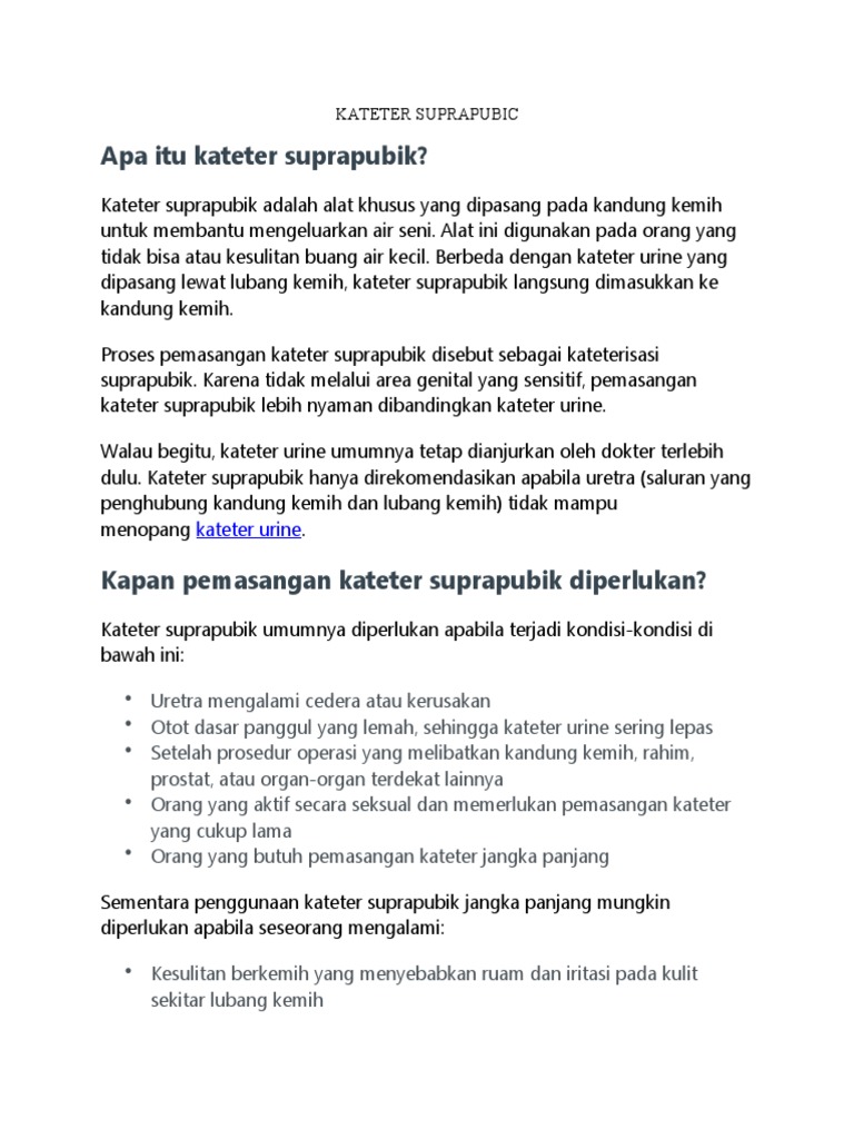 Kateter Suprapubik: Fungsi dan Prosedur | PDF