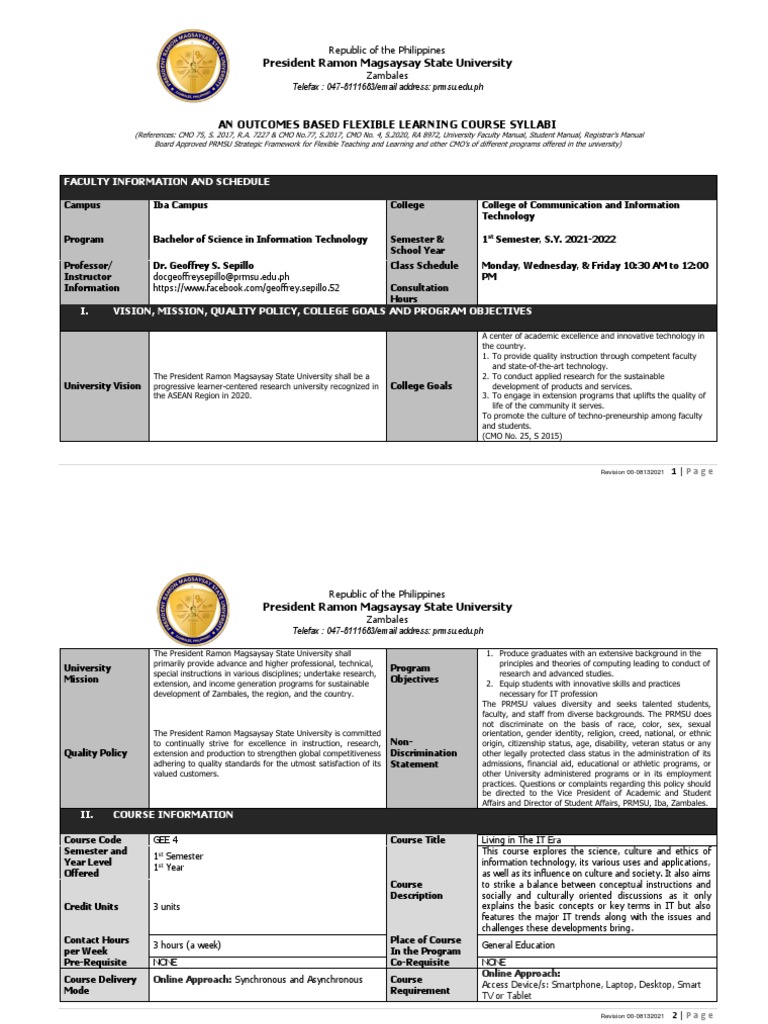 Course Syllabus | PDF | Information Technology | Computing