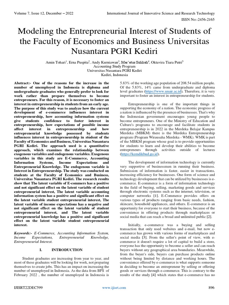 Modeling The Entrepreneurial Interest of Students of The Faculty of Economics and Business ...