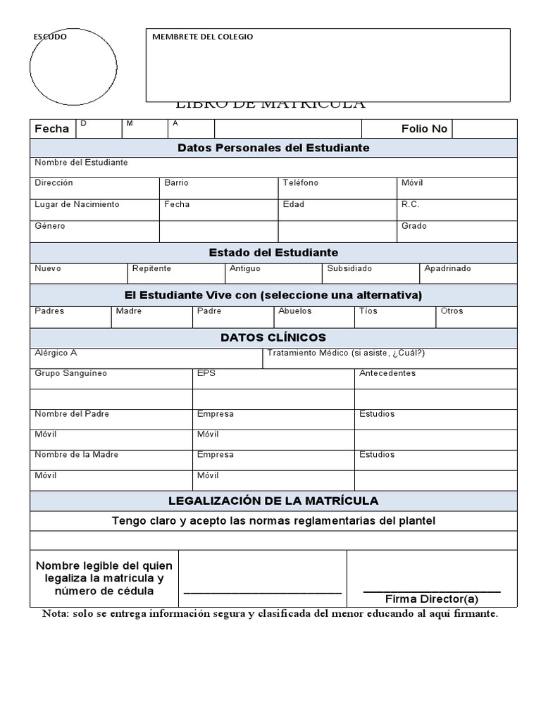 Hoja de Matricula | PDF