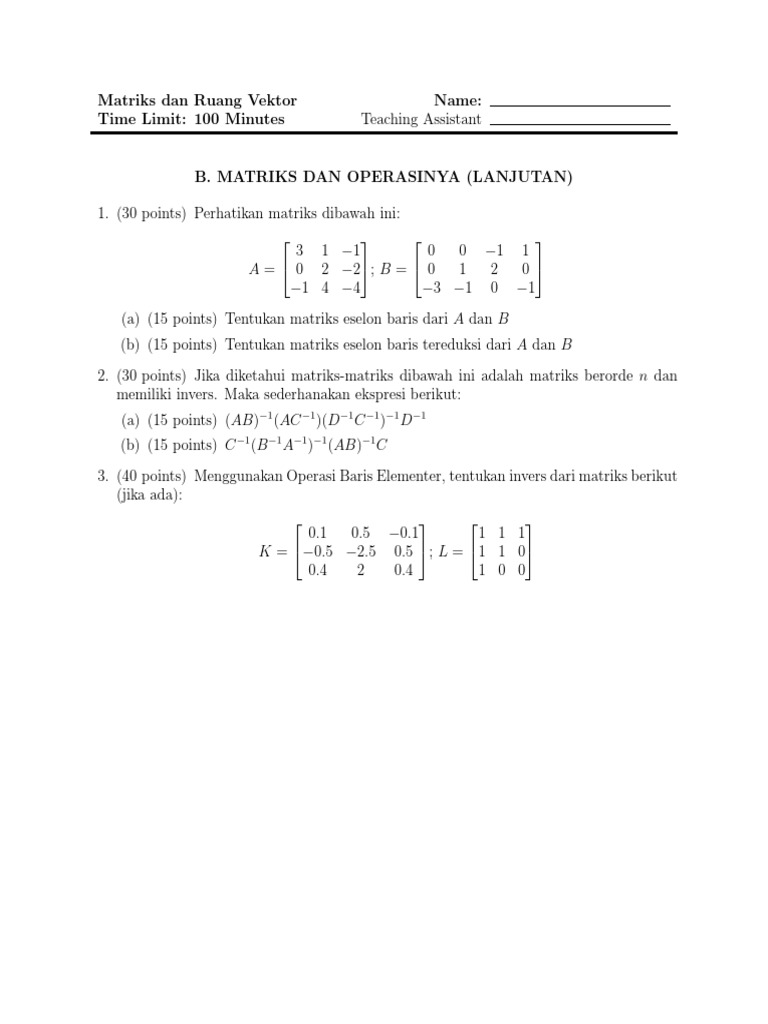 Matriks dan Eselon Baris Tereduksi | PDF