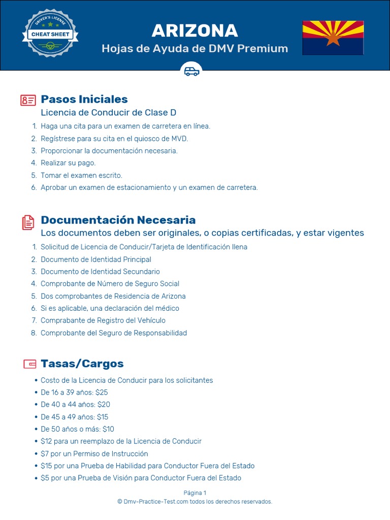 DMV Cheat Sheet Arizona Es Auto Premium | PDF | Semáforo | Sistema de ...