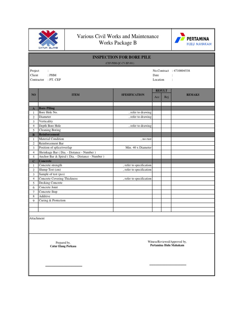 Bore Pile Inspection Report | PDF