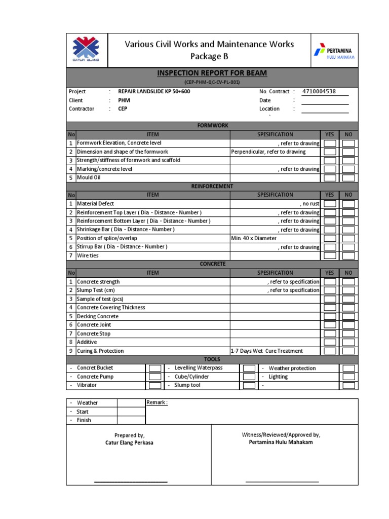 3.form Inspeksi Pilecap | PDF | Concrete | Building Technology