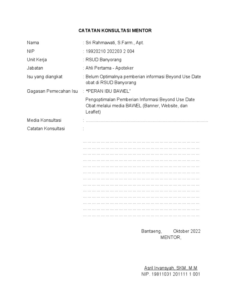 CATATAN KONSULTASI MENTOR Rahma | PDF