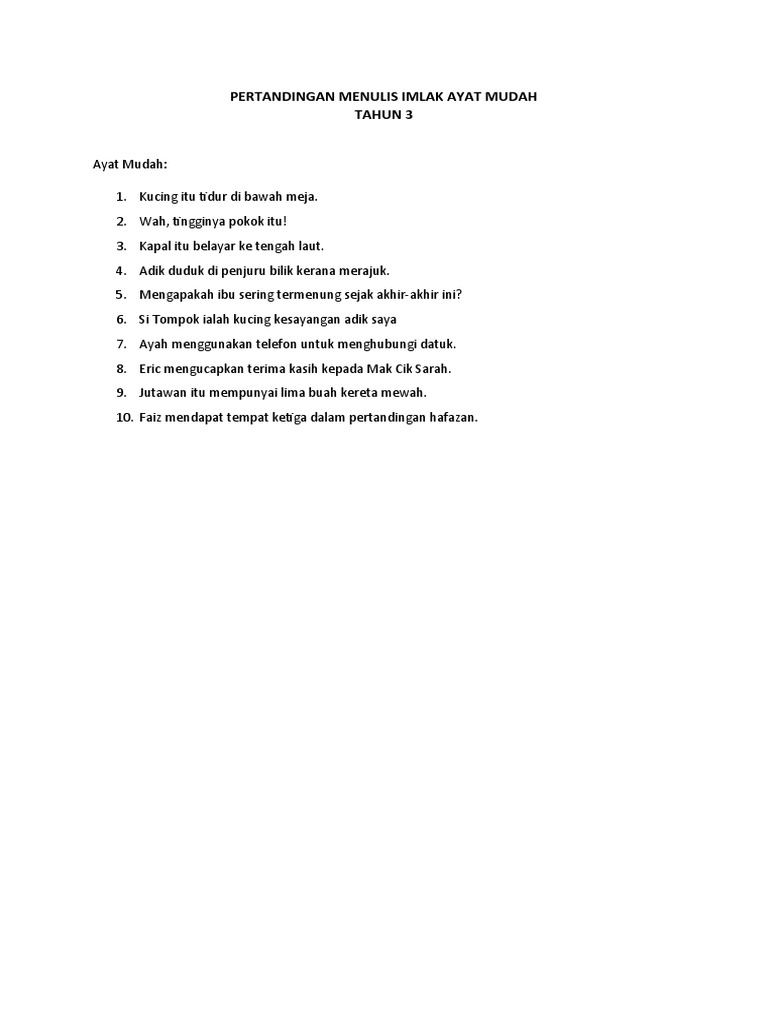 Pertandingan Menulis Imlak Ayat Mudah | PDF