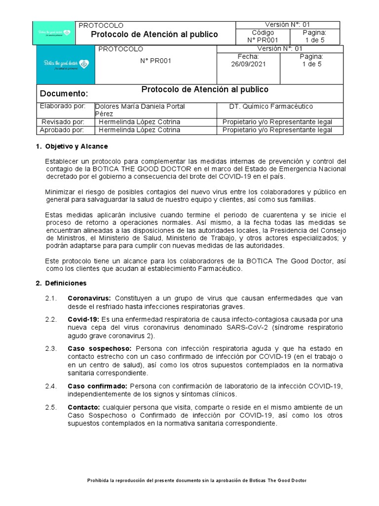 #PR001 Protocolo de Atención Al Publico | PDF | Lavado de manos | Farmacia
