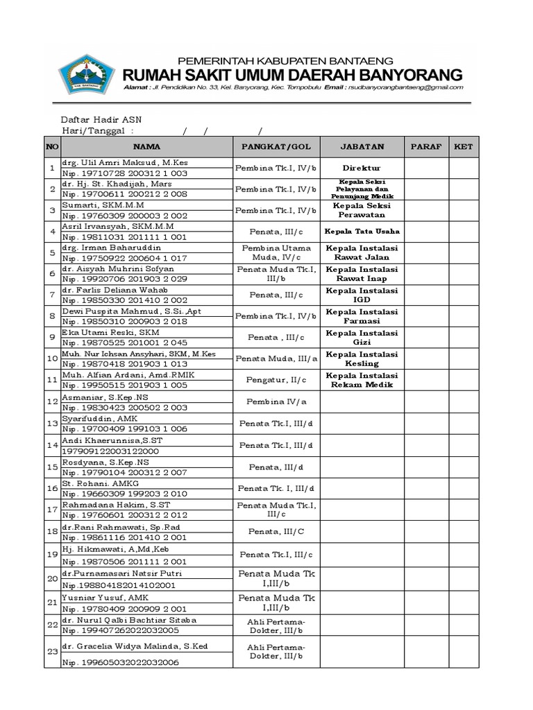 Daftar Hadir Asn 2022 New | PDF