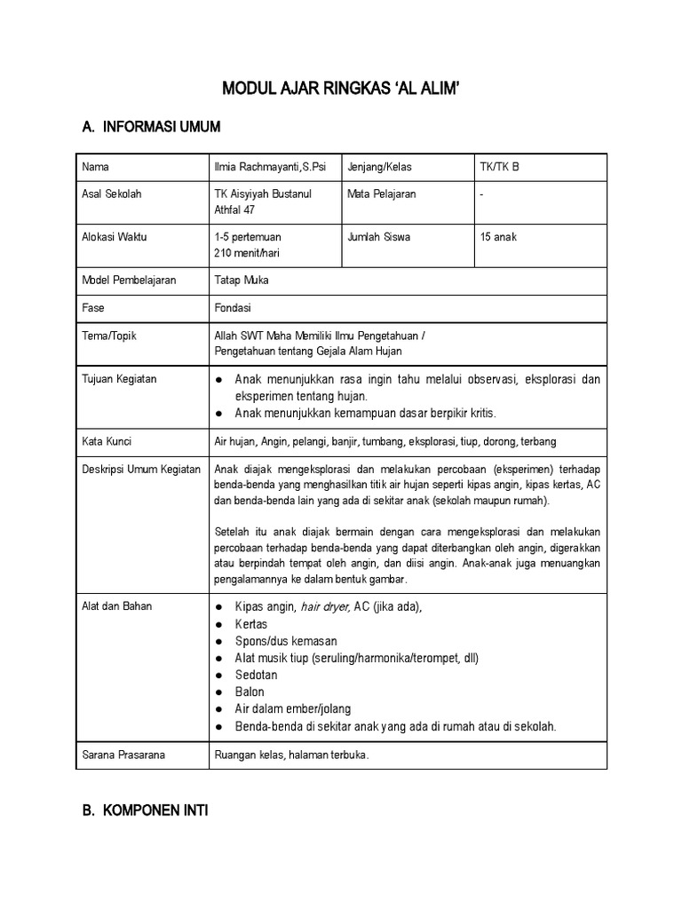Modul Ajar Ringkas Hujan | PDF