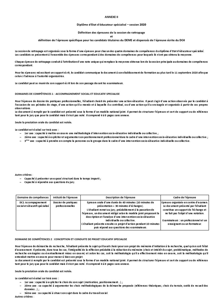Annexe II - Dees Definition Epreuves Rattrapage Modeles Fiches | PDF ...