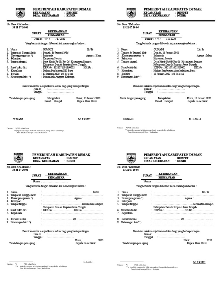 SURAT PENGANTAR KK Baru | PDF