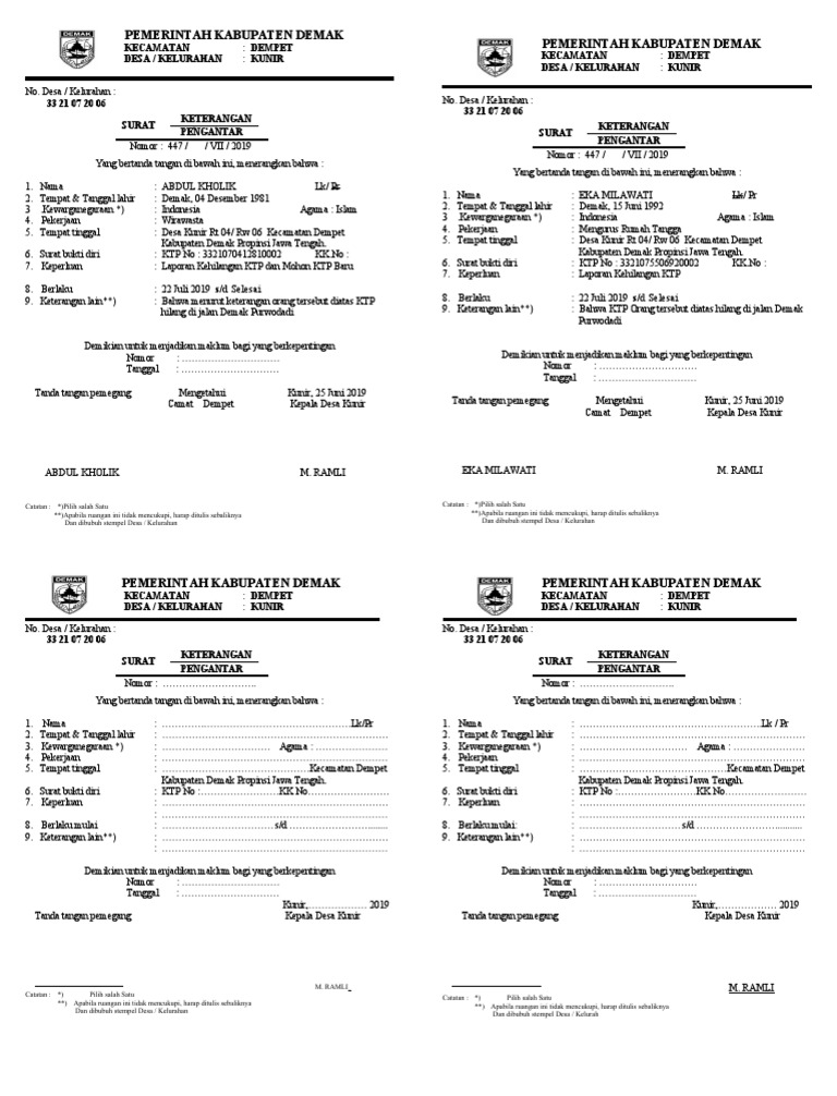 SURAT PENGANTAR KTP Baru | PDF