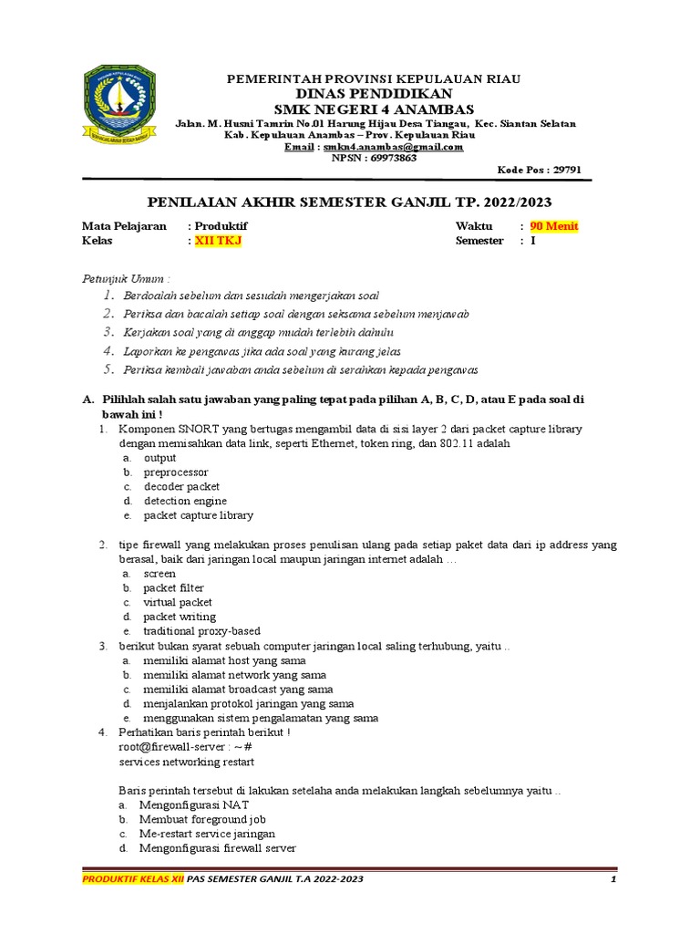 Soal Produktif Kelas Xii TKJ | PDF