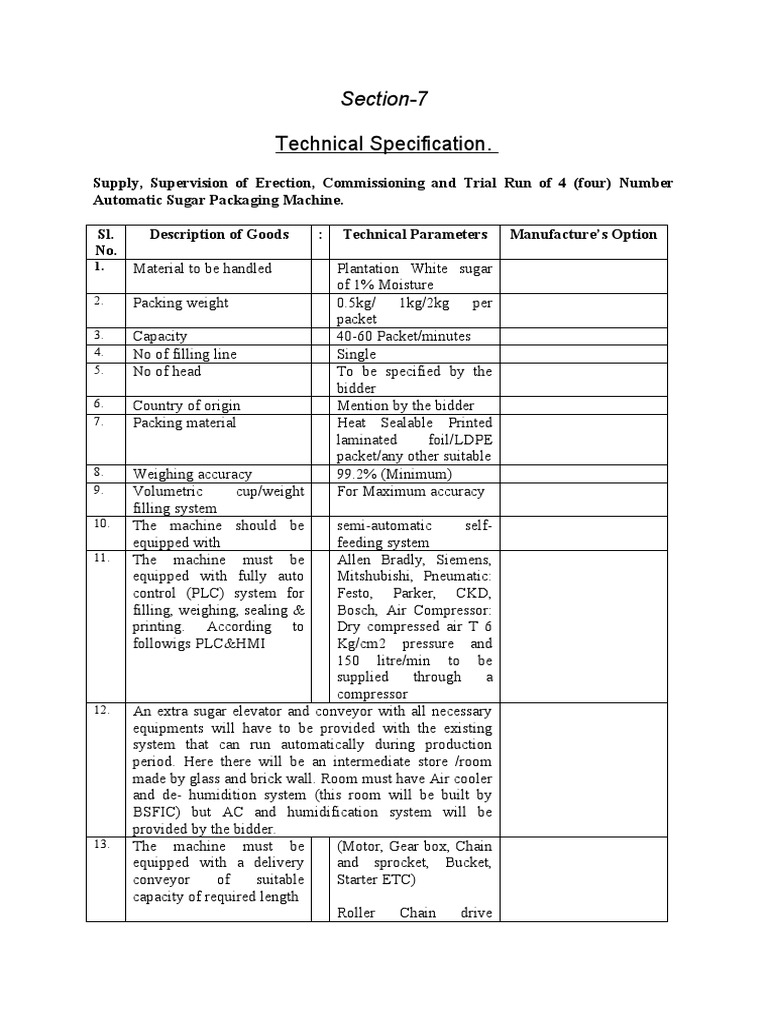 Automatic Sugar Packaging Machine Specs | PDF | Mechanical Engineering ...
