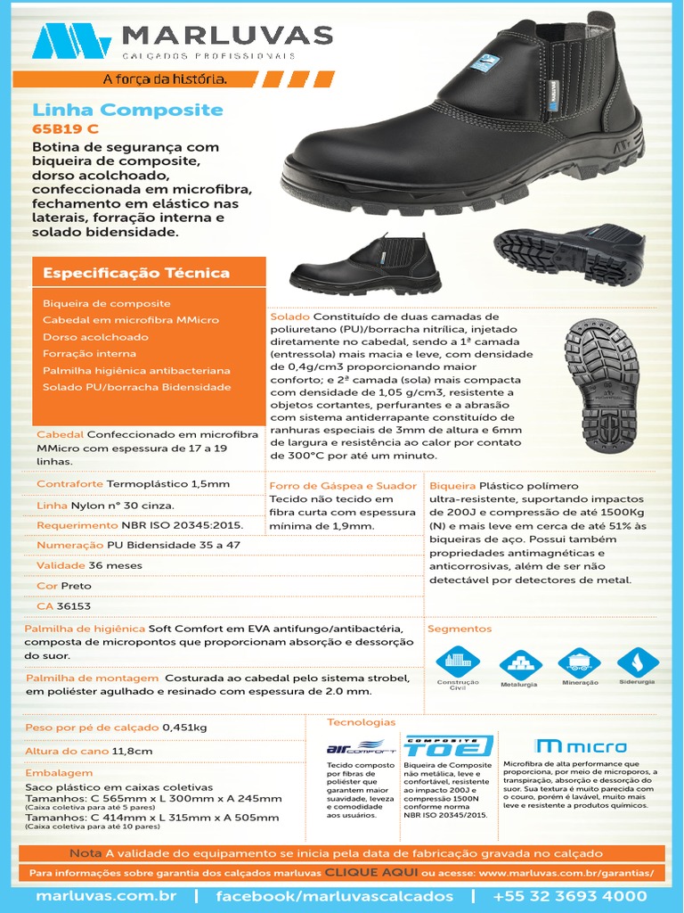 Botina de segurança com biqueira de composite, dorso acolchoado e ...