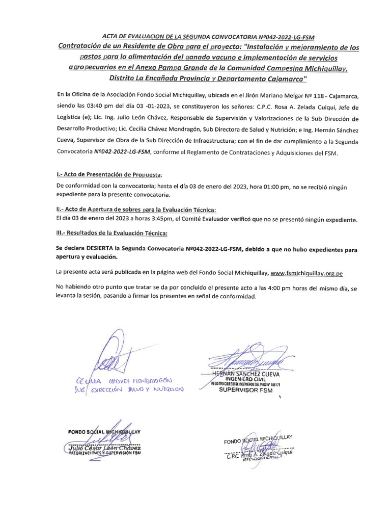 Segunda Convocatoria #042-Lg-fsm. | PDF