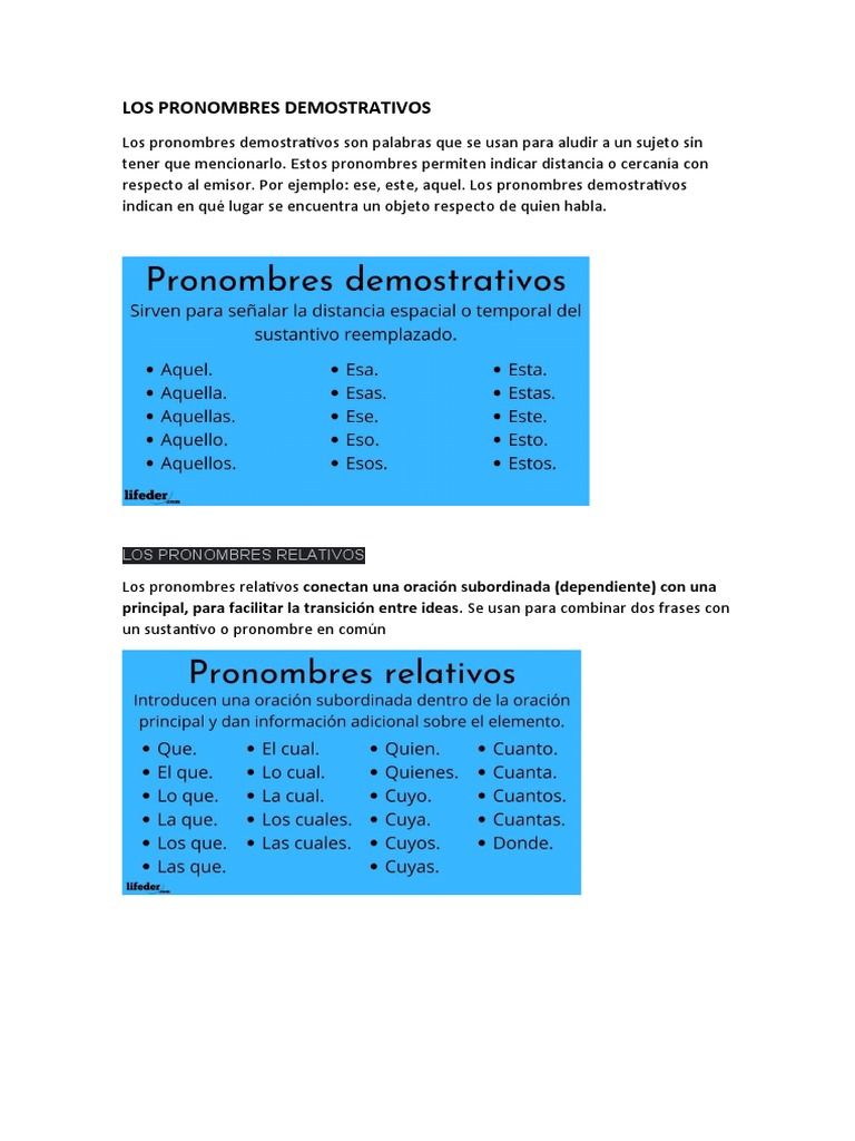 Pronombres Demostrativos en Español | PDF | Filosofía | Estudios de ...