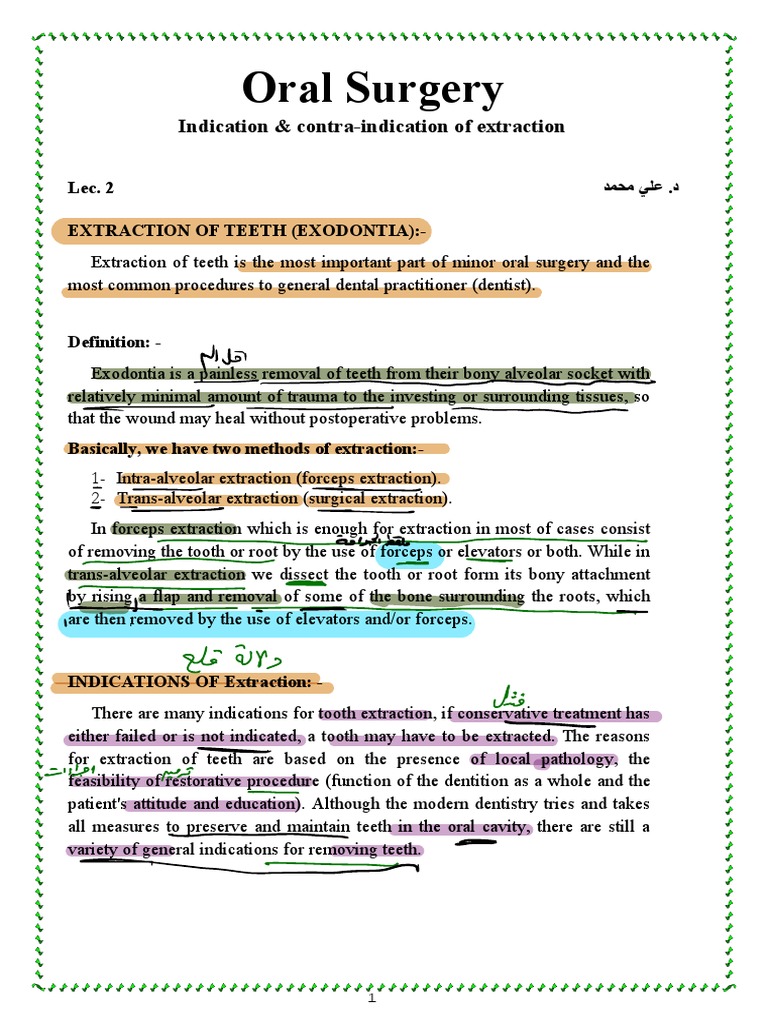Oral Surgery: Indication & Contra-Indication of Extraction | PDF ...