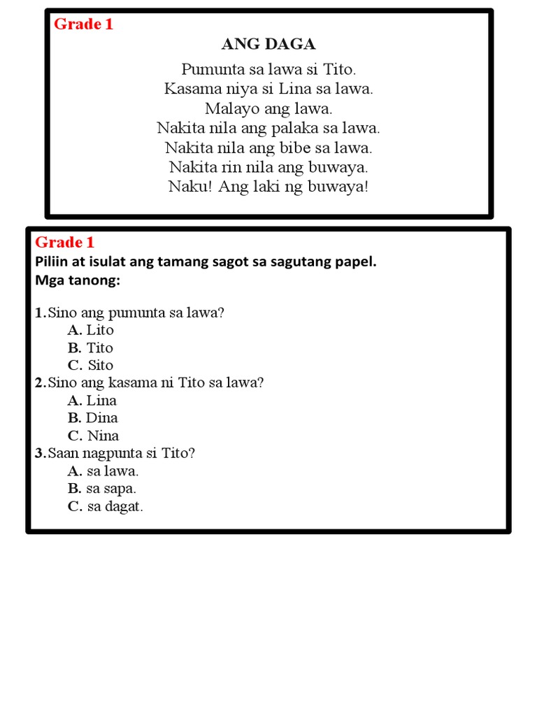 Grade 1 Oral Reading Pdf
