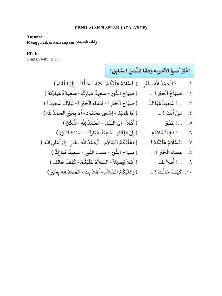 Penilaian Harian B Arab Pdf