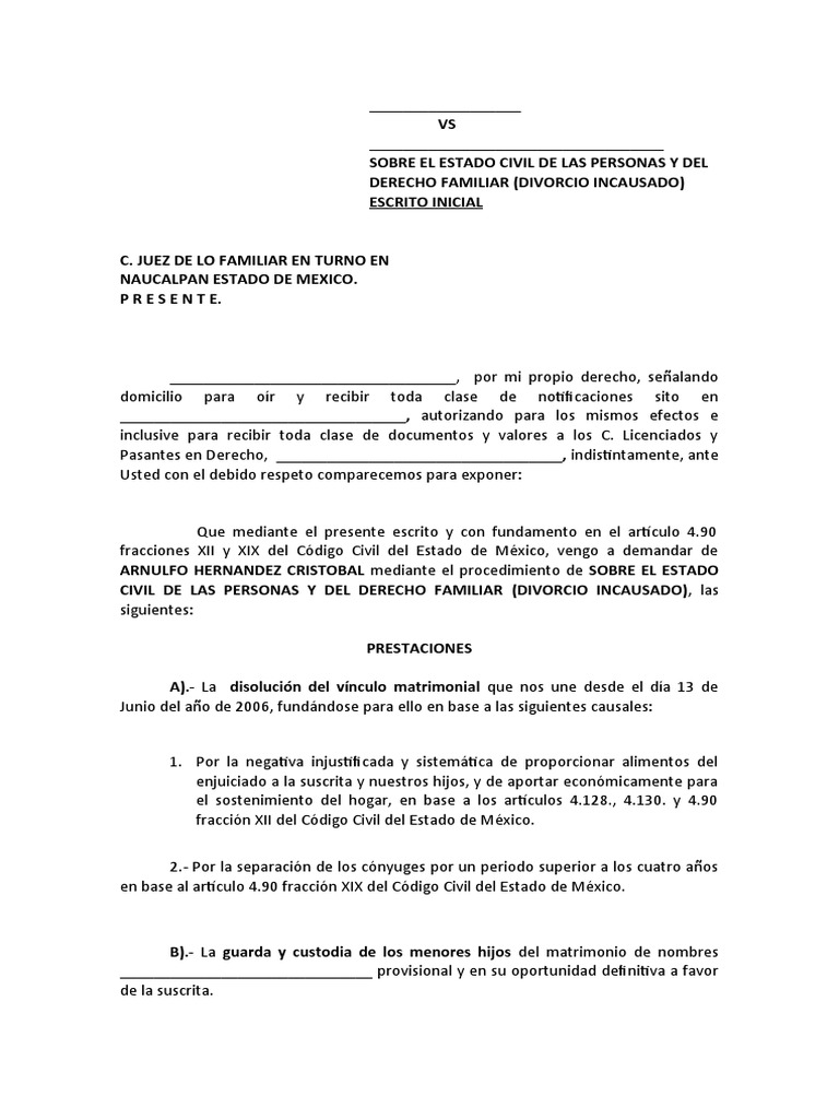 Solicitud de Divorcio Incausado | PDF | Divorcio | Matrimonio