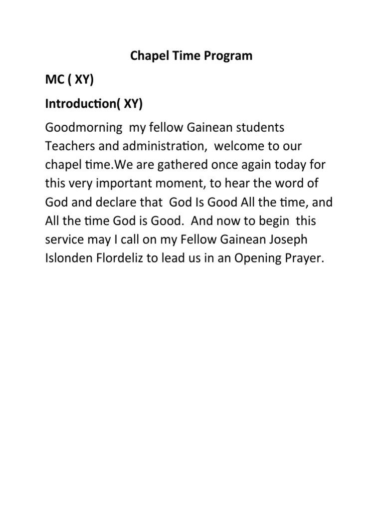 Chapel Time Program | PDF | Prayer | Glory (Religion)