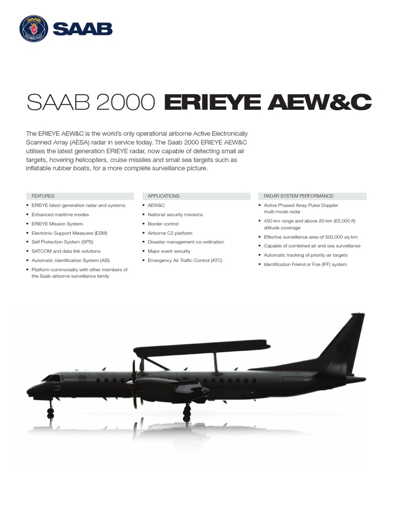 SSS08 0061 Datasheet Saab 2000 ERIEYE AEW C | PDF | Radar | Military Technology
