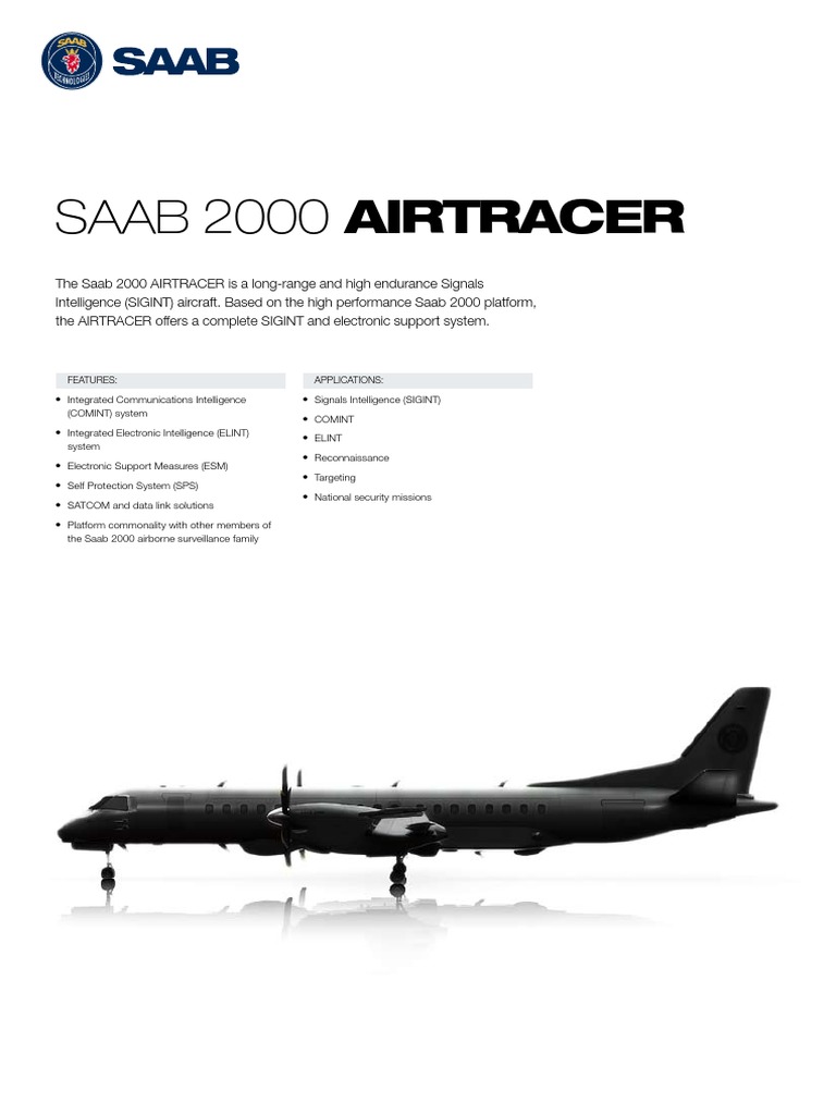 SSS08 0063 Datasheet Saab 2000 AIRTRACER | PDF | Signals Intelligence | Electronic Warfare