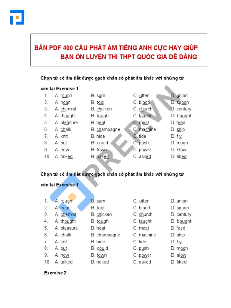 400 English Pronunciation Questions for National Exam Prep | PDF