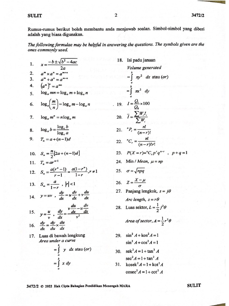 (Addmath) K2 MRSM Trial 2022 | PDF