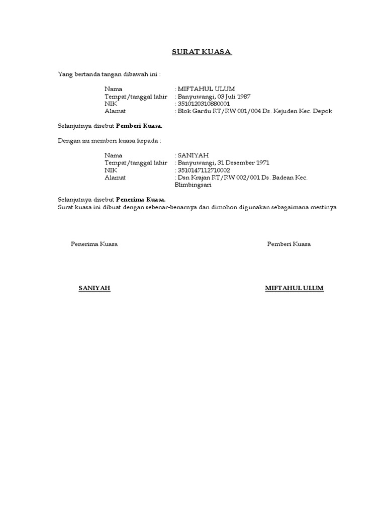 Format Surat Kuasa | PDF