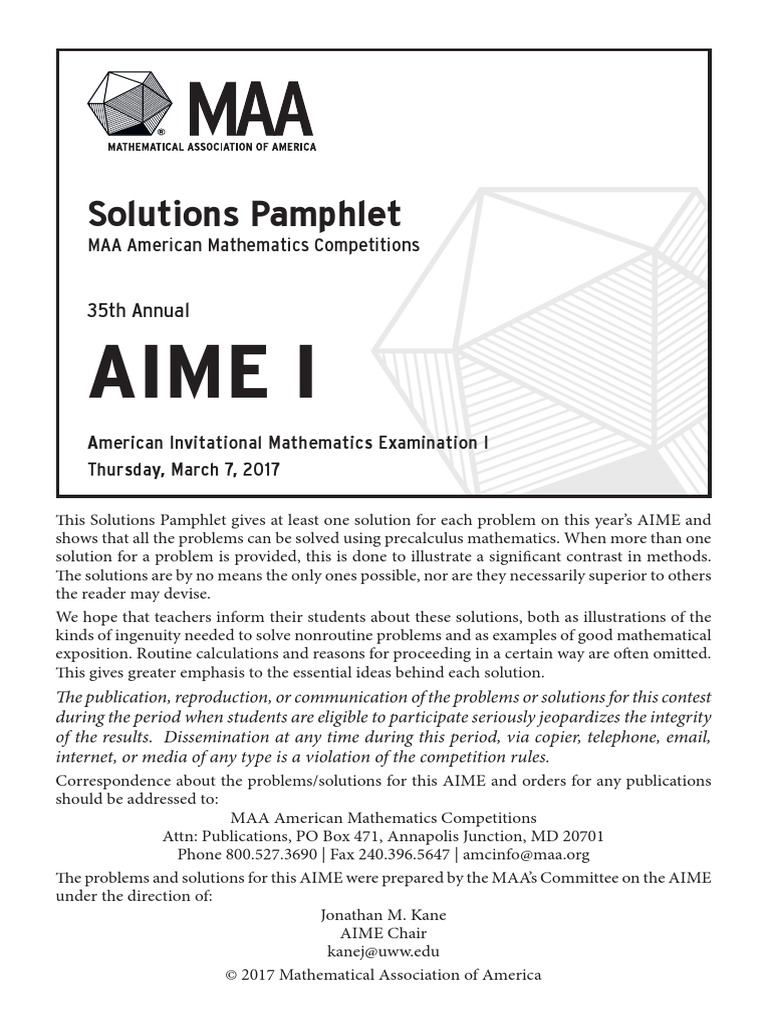2017 - AIME I - Solutions | PDF | Mathematics | Science