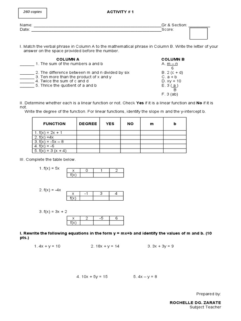 3rd Grading Activity 1 | PDF | Function (Mathematics) | Mathematical ...