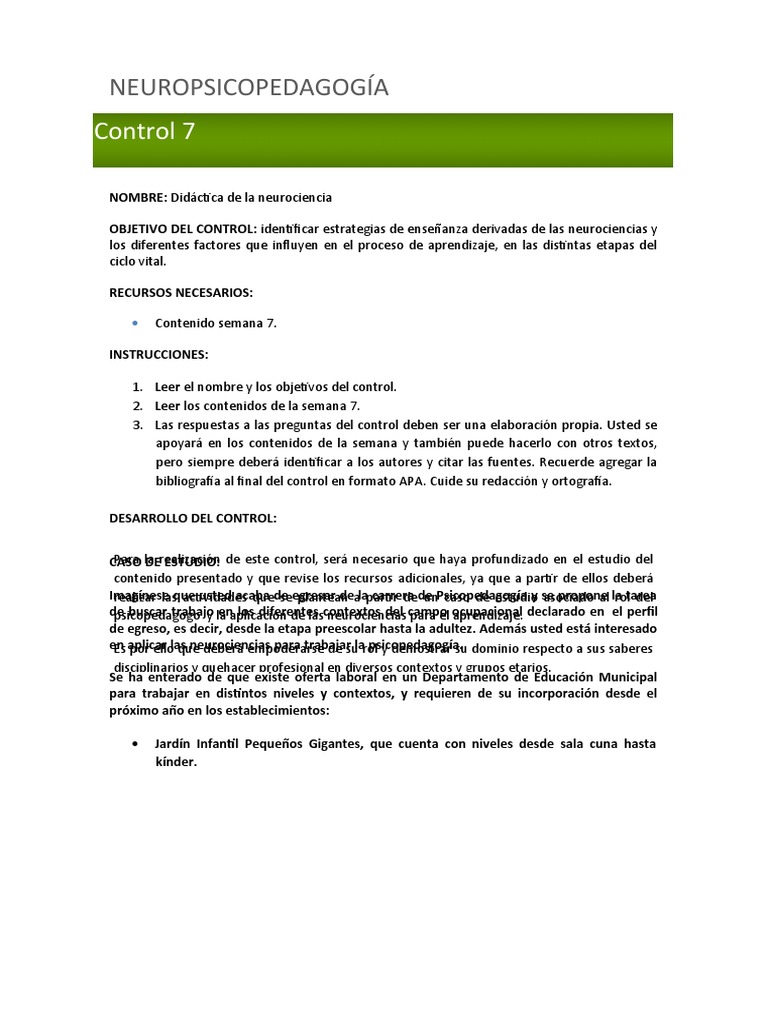 Control Semana 7 | Descargar gratis PDF | Educación de la primera infancia | Adultos